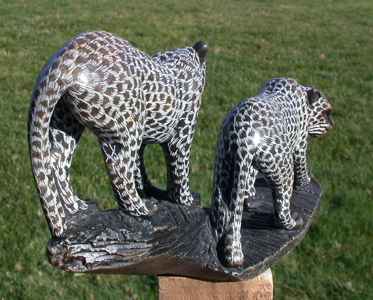 SiS: MAGNIFICENT DOUBLE Paired Leopard Carving in Soapstone - African ...